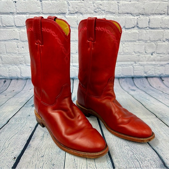Justin Boots | Shoes | Vintage Justin Boots Red Leather Cowboy Boots ...